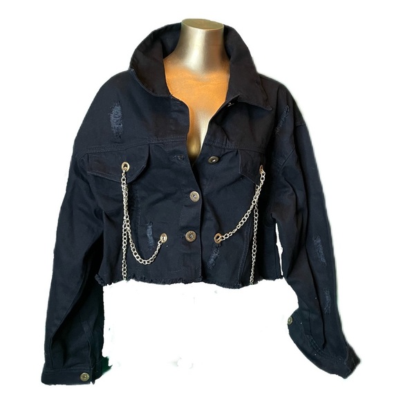 Spoon Jeans | Jackets & Coats | Black Denim Jacket Goldtone Chain ...